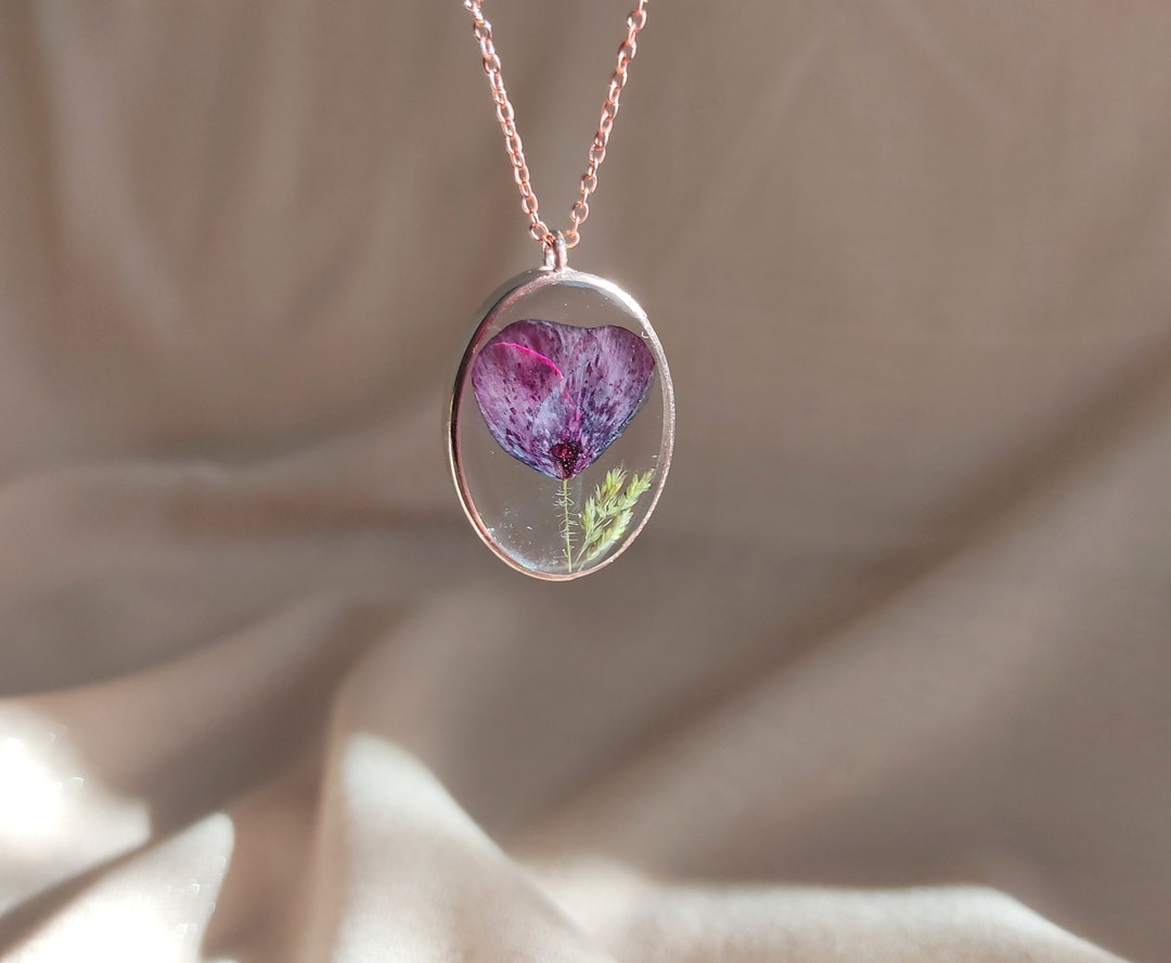 Pressed Poppy Flower Necklace, Dried Poppy Pendant, Floral Necklaces ...