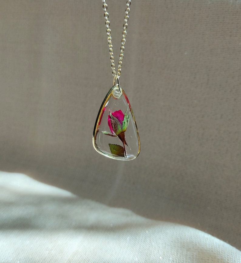 Pressed Red Rose Necklace Dried Real Rose Pendant Resin Rose - Etsy