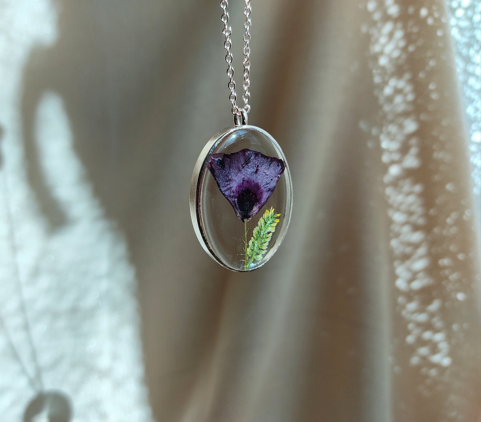Pressed Poppy Flower Necklace Dried Poppy Pendant Floral - Etsy