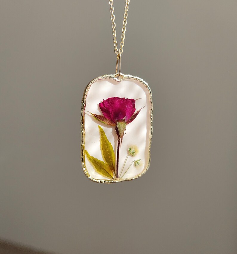 Real Dried Rose Necklace Pressed Red Rose Terrarium - Etsy