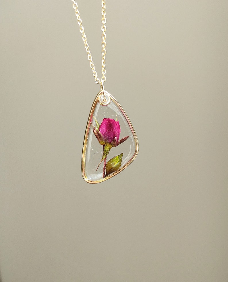 Pressed Red Rose Necklace Dried Real Rose Pendant Resin Rose - Etsy