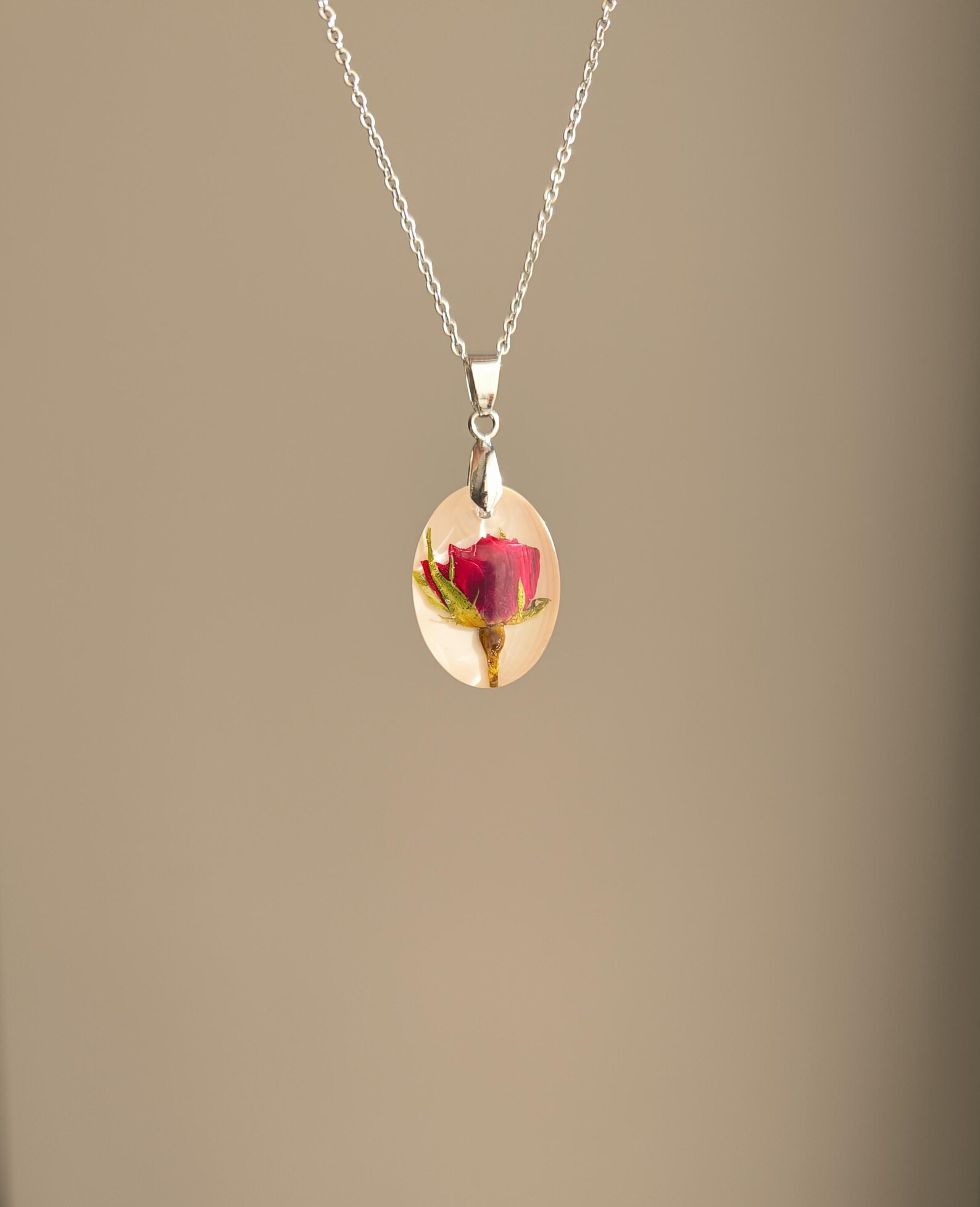 Pressed Real Red Rose Resin Necklace: Romantic Floral Pendant, Rose ...