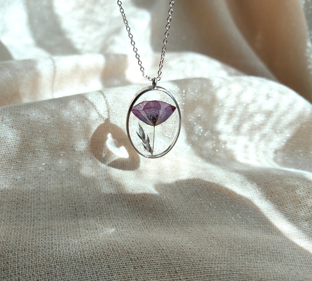 Pressed Poppy Flower Necklace Dried Poppy Pendant Floral - Etsy