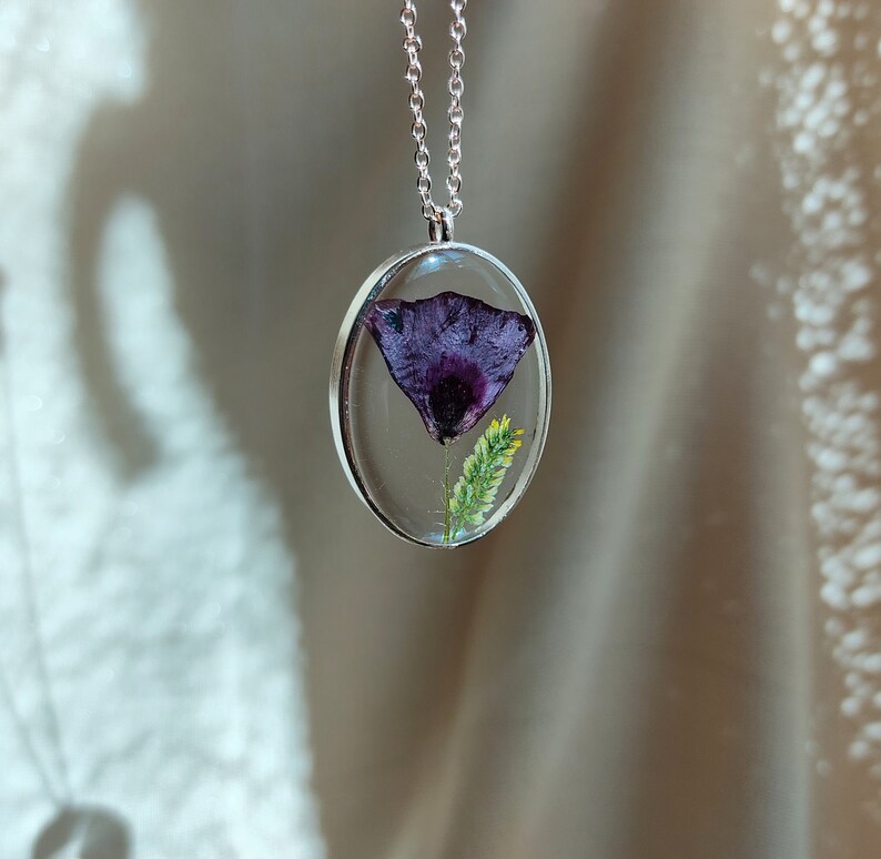 Pressed Poppy Flower Necklace Dried Poppy Pendant Floral - Etsy