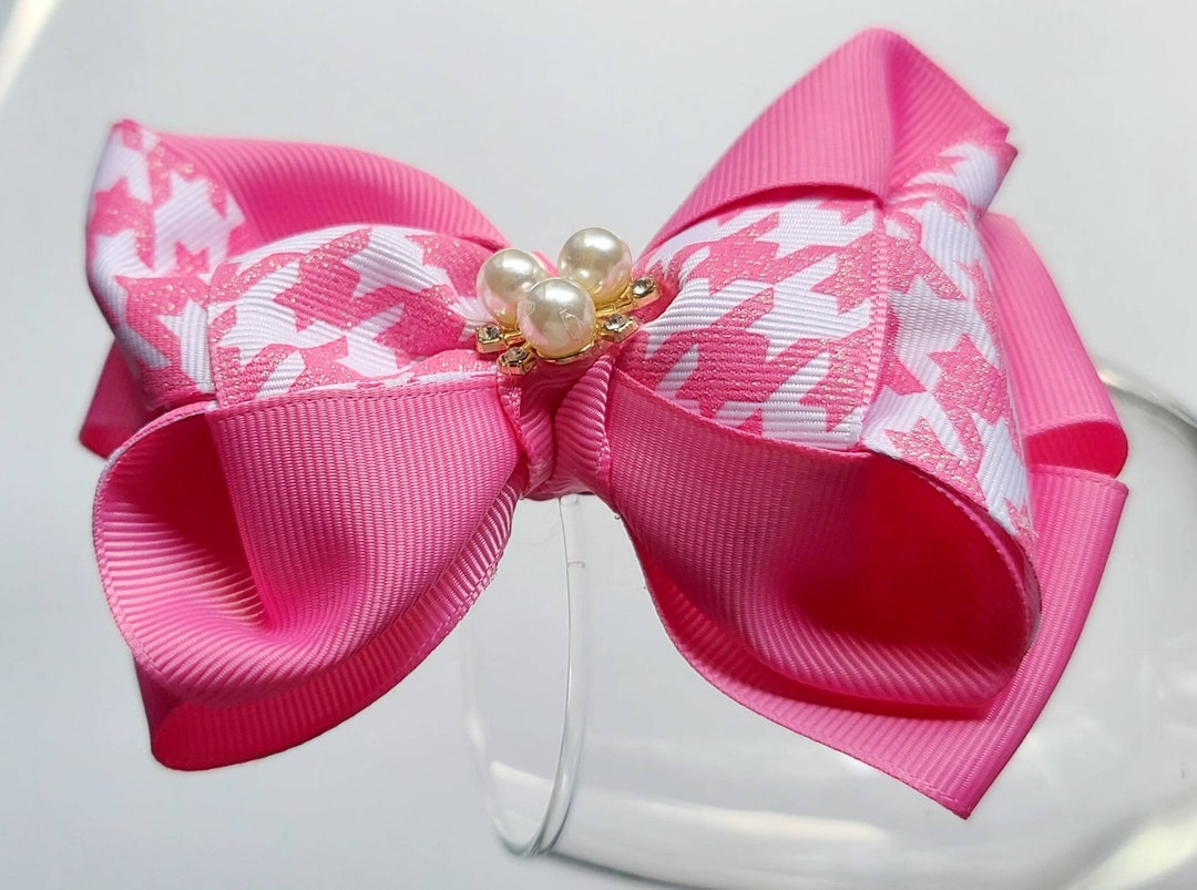 4-1/2" Candy Pink Houndstooth Fancy Hair Bow, Flower Girl, Birthday ...