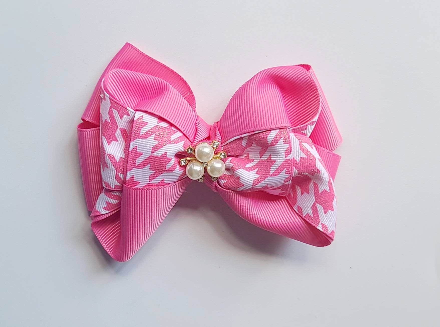 4-1/2" Candy Pink Houndstooth Fancy Hair Bow, Flower Girl, Birthday ...