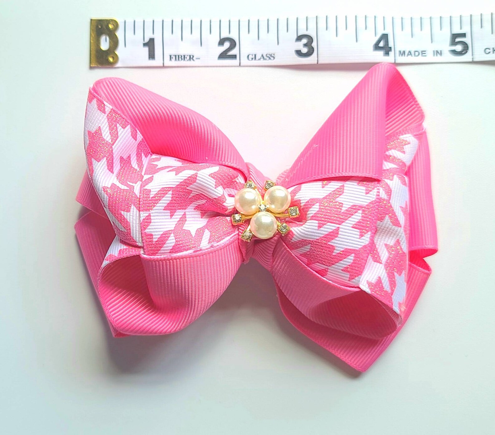4-1/2" Candy Pink Houndstooth Fancy Hair Bow, Flower Girl, Birthday ...