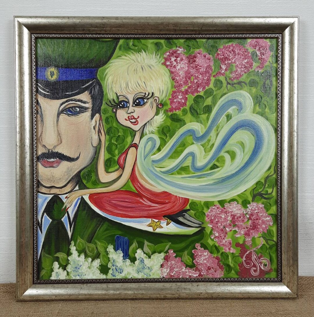 Fairy and Border Guard, Funny Naive Painting, Ukrainian Oil Art ...