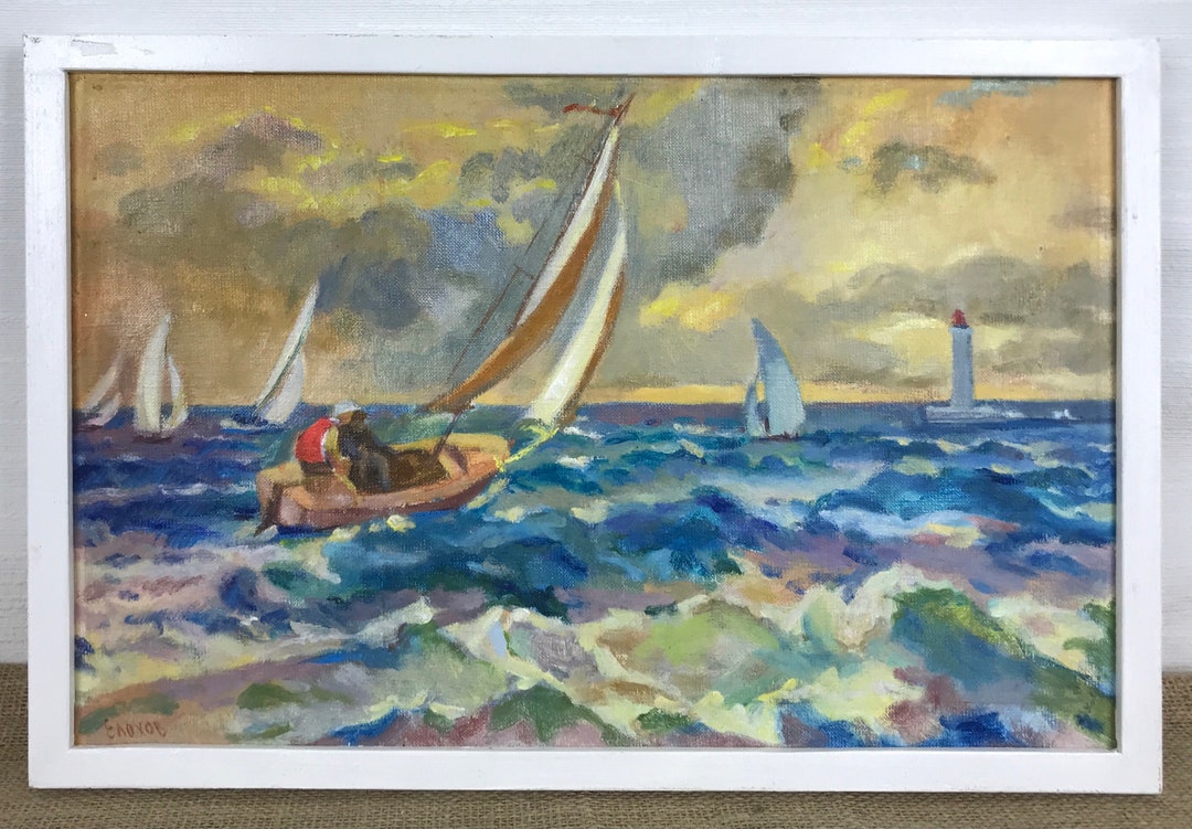 Seascape Scenariy Seashore Landscape Stone Scene With Sailboat Sailing ...