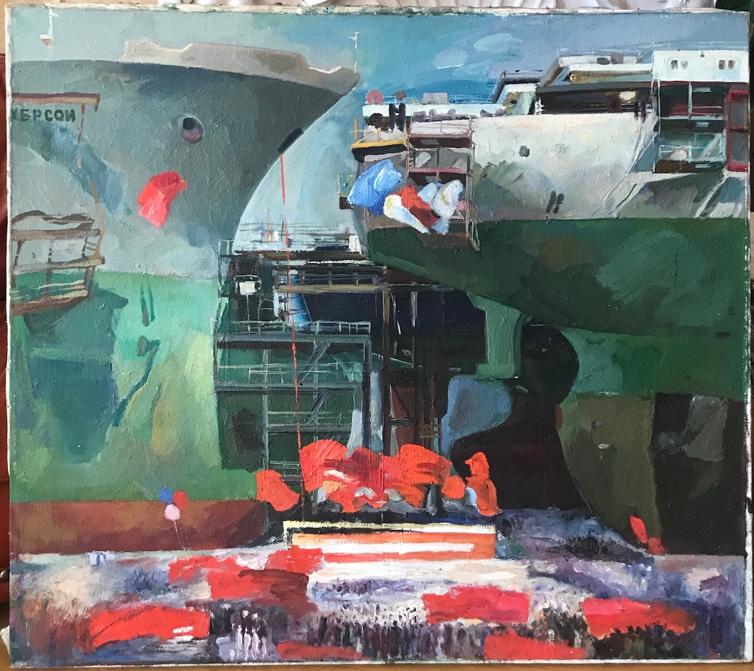 Labour Day at Seaport, Original Oil Painting, Ukrainian Artist Tolkunov ...