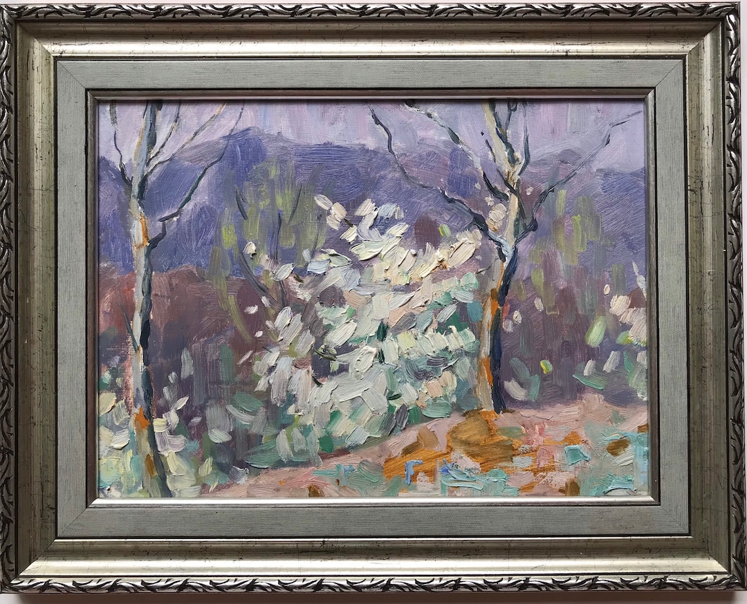 Original Oil Painting, Landscape, Blooming Tree, Spring, Expressionism ...
