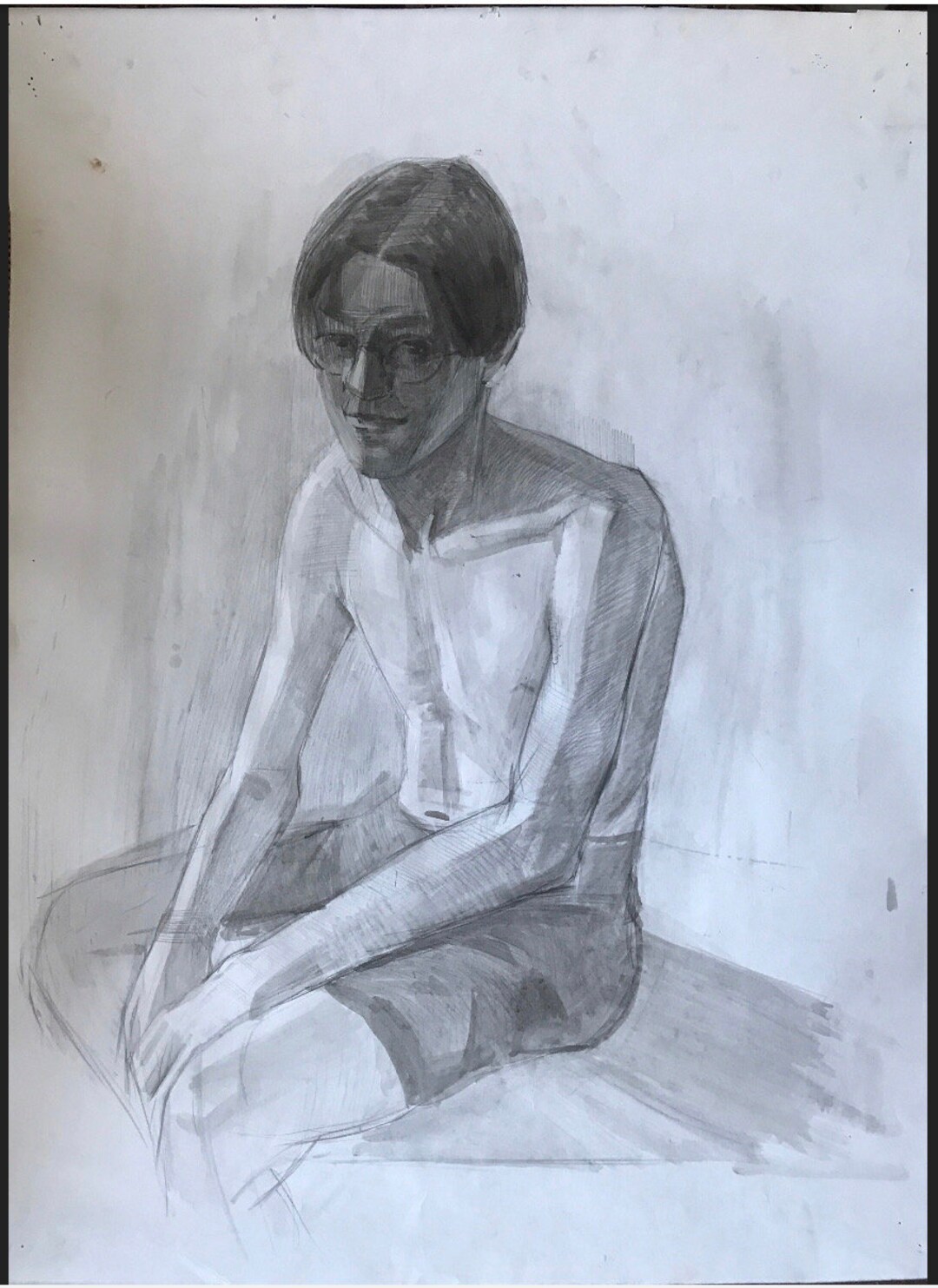 Large Original Pencil Drawing, Boy Student Man Portrait, Expressionism ...