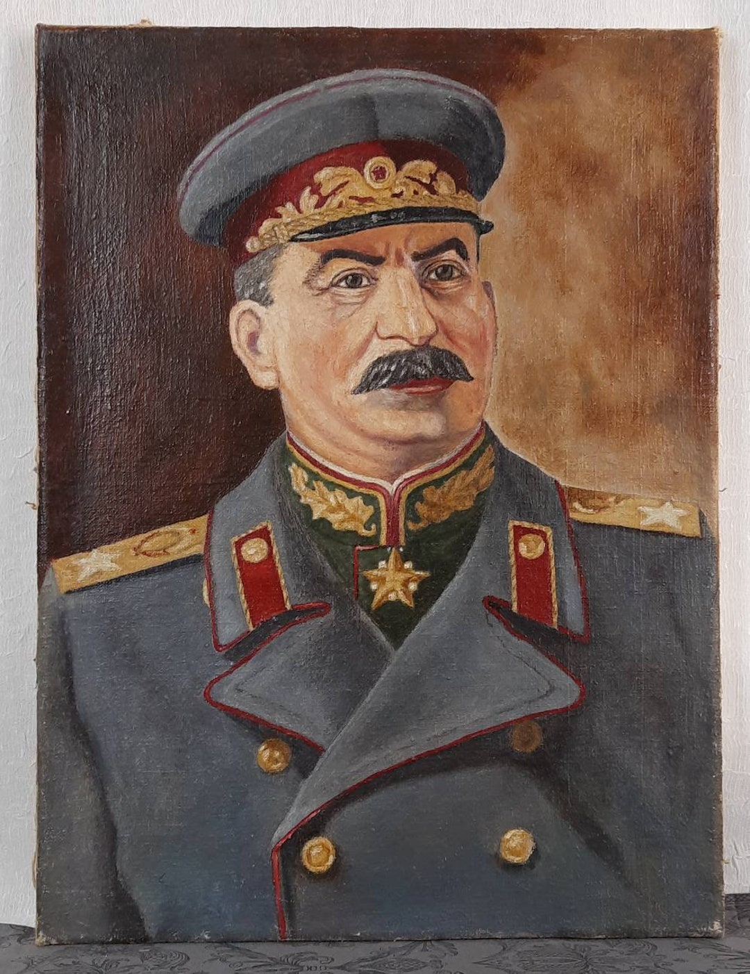 Vintage Original Oil Painting, Man Portrait, Middle Century, Stalin ...