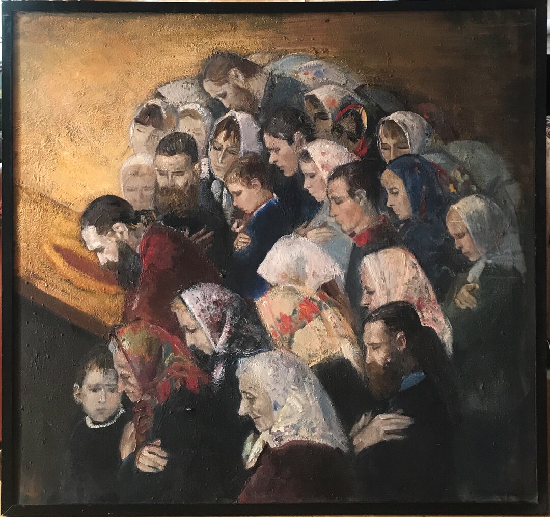 Blessed Sacrament, People at Church, Religious Art, Original Oil ...