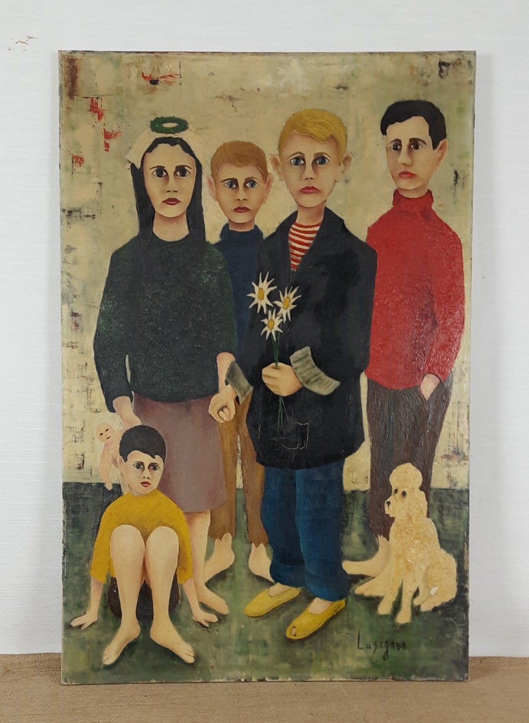 Family Portrait, Parents and Children, Funny Art, Original Oil Painting ...