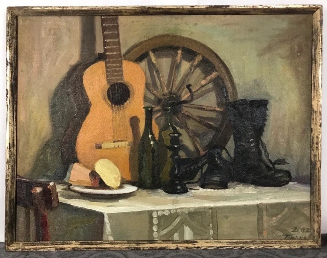 Guitar Still Life, Vintage Ukrainian Oil Painting, Framed - Etsy