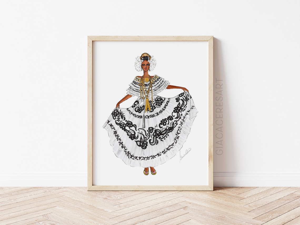 Black Pollera From Panama Digital Art Print | Pollera Panameña ...
