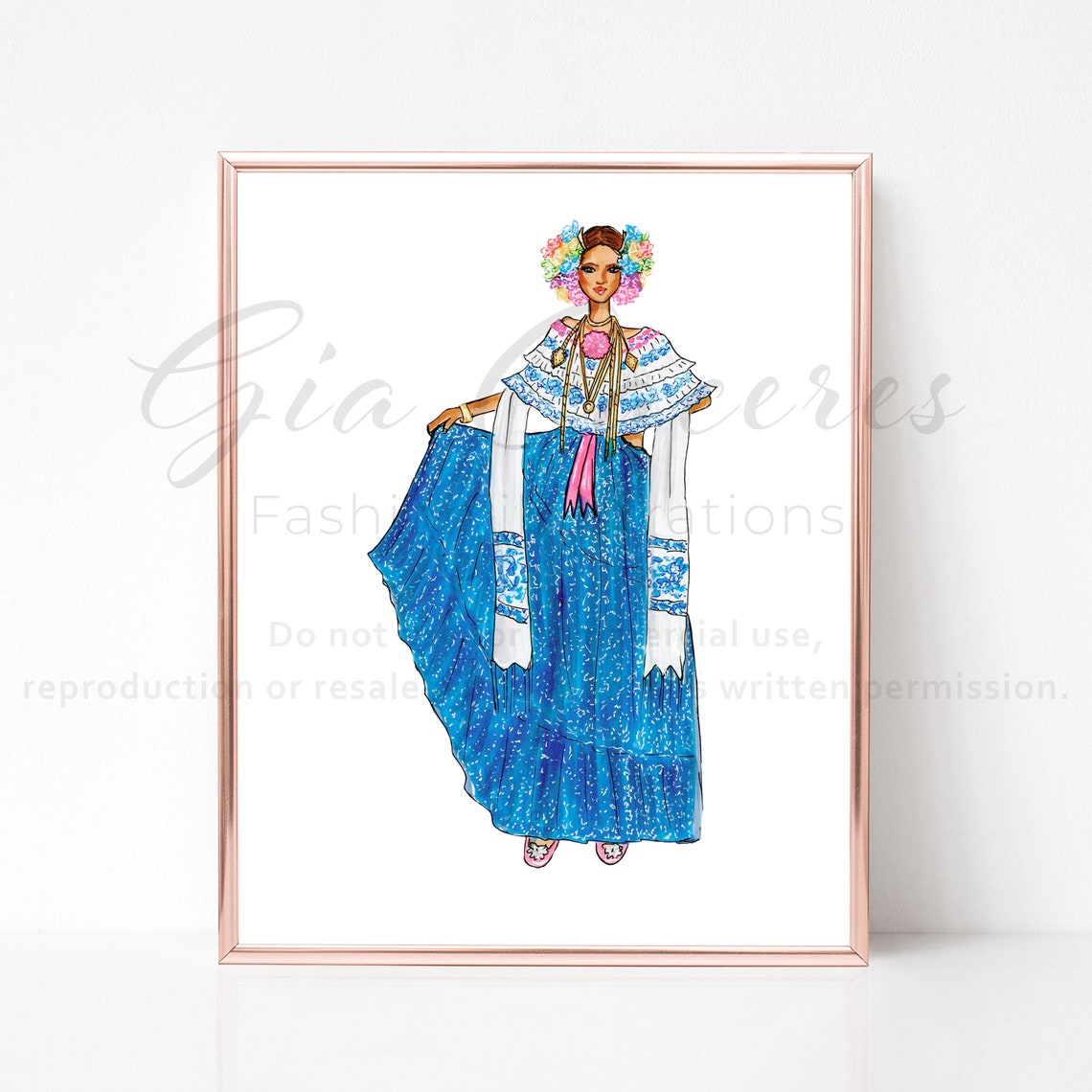 Art Print of Pollera Montuna, Panamanian Woman Wearing Pollera Montuno ...