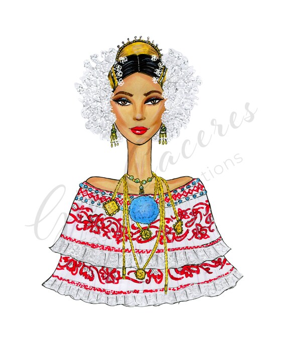 Arte de Pollera Panameña Pollera roja de Panama Decoracion | Etsy