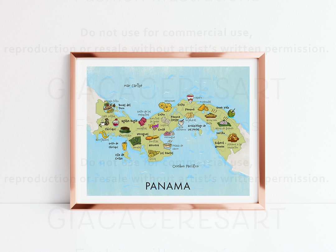 Panama Food Map, Panama Map Poster, Travel Map Art, Latino Culture ...