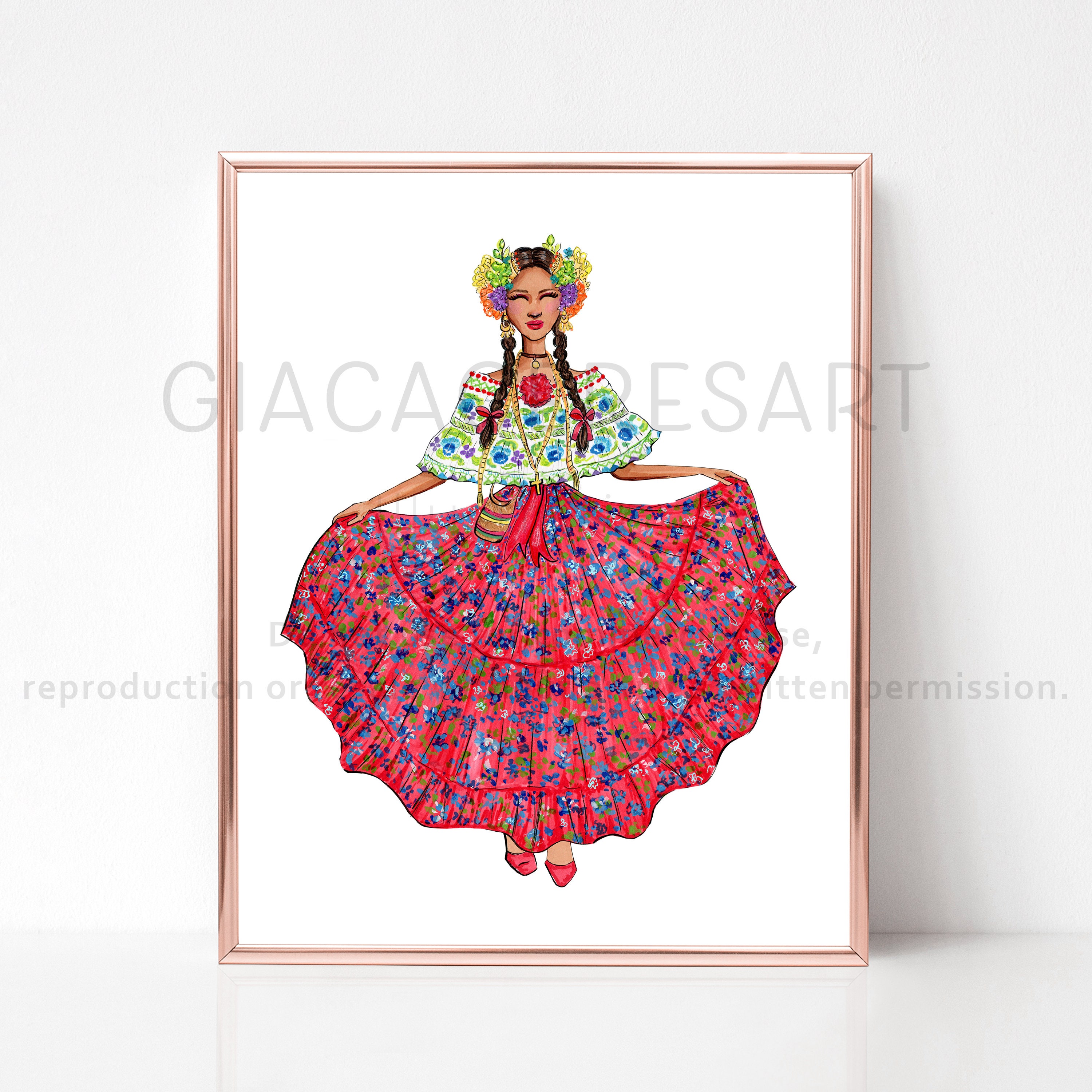 Pollera Montuna Santeña From Panamá, Panamanian Gift, Panamanian Poster ...