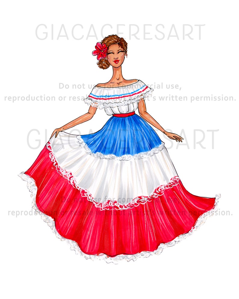 Dominican Republic Traditional Dress Art Print Folkloric | Etsy