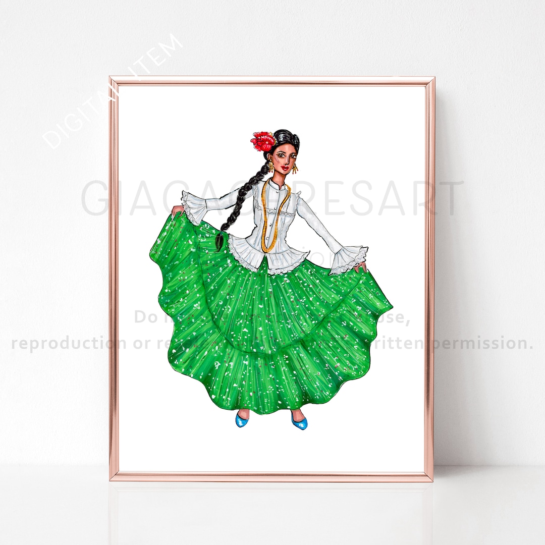 Pollera Basquiña From Chiriquí, Panamanian Traditional Dress Artwork - Etsy