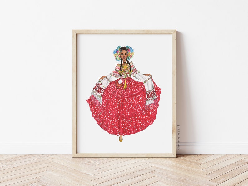 Pollera Montuna Roja Instant Download, Panama Art Digital Print ...