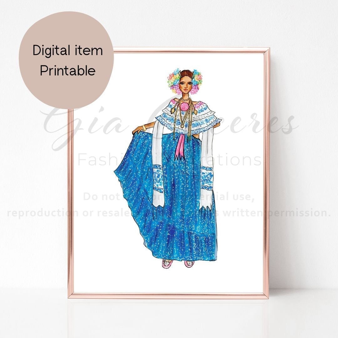 Pollera Panameña arte digital Pollera Roja de Panamá - Etsy México