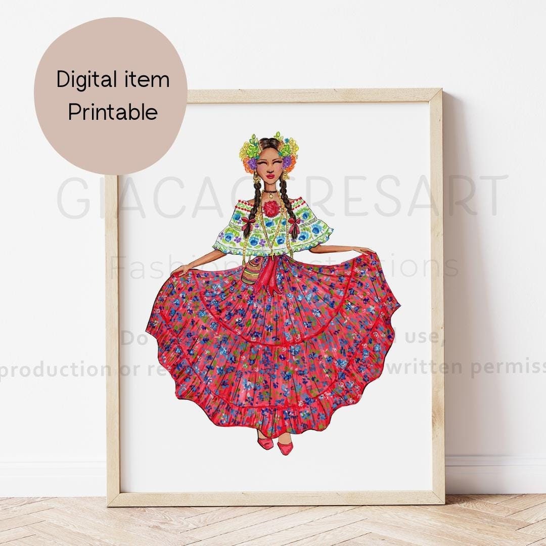 Pollera Montuna Santeña Instant Download, Panama Art Digital Print ...