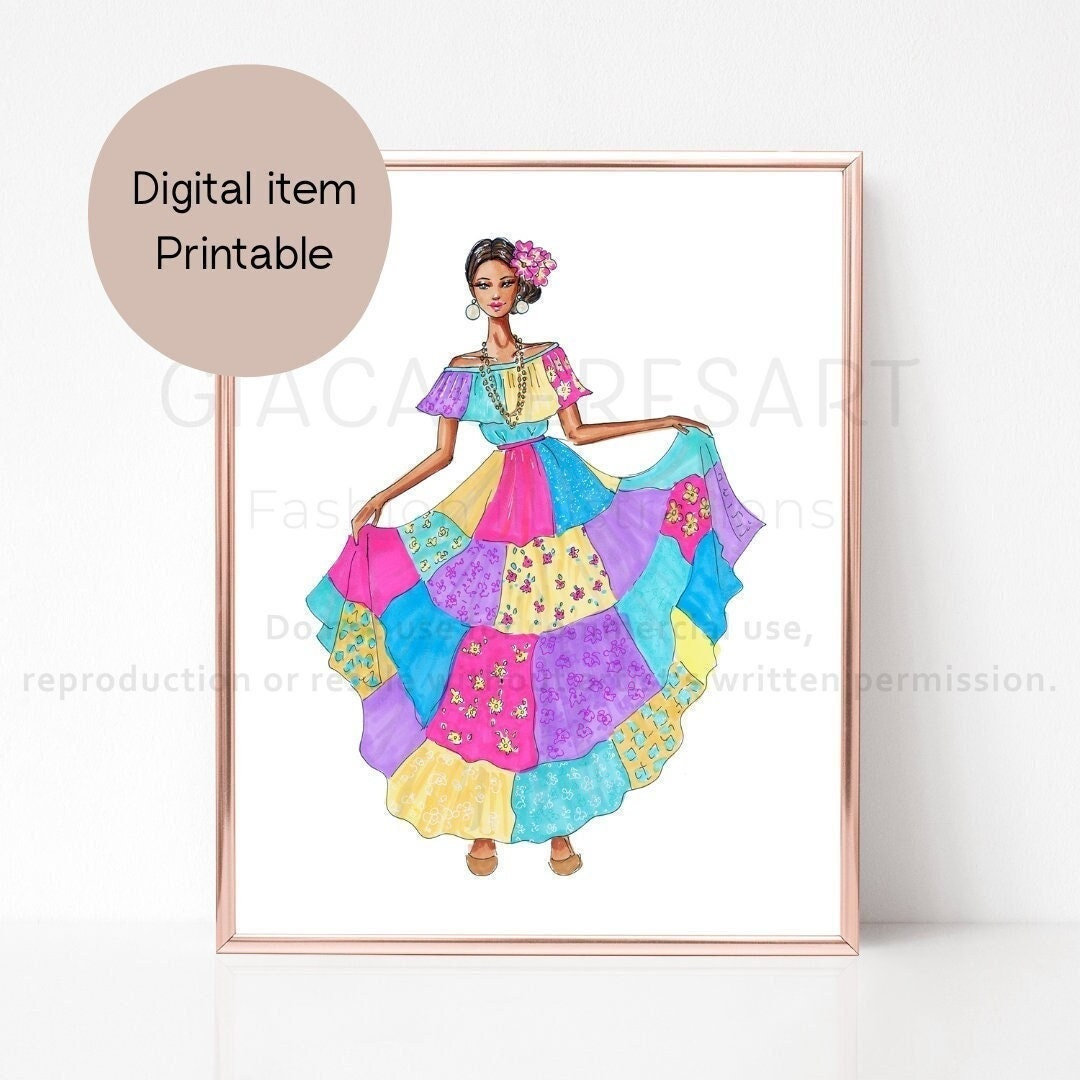 Pollera Congo de Colón Panamá arte digital para descarga - Etsy México