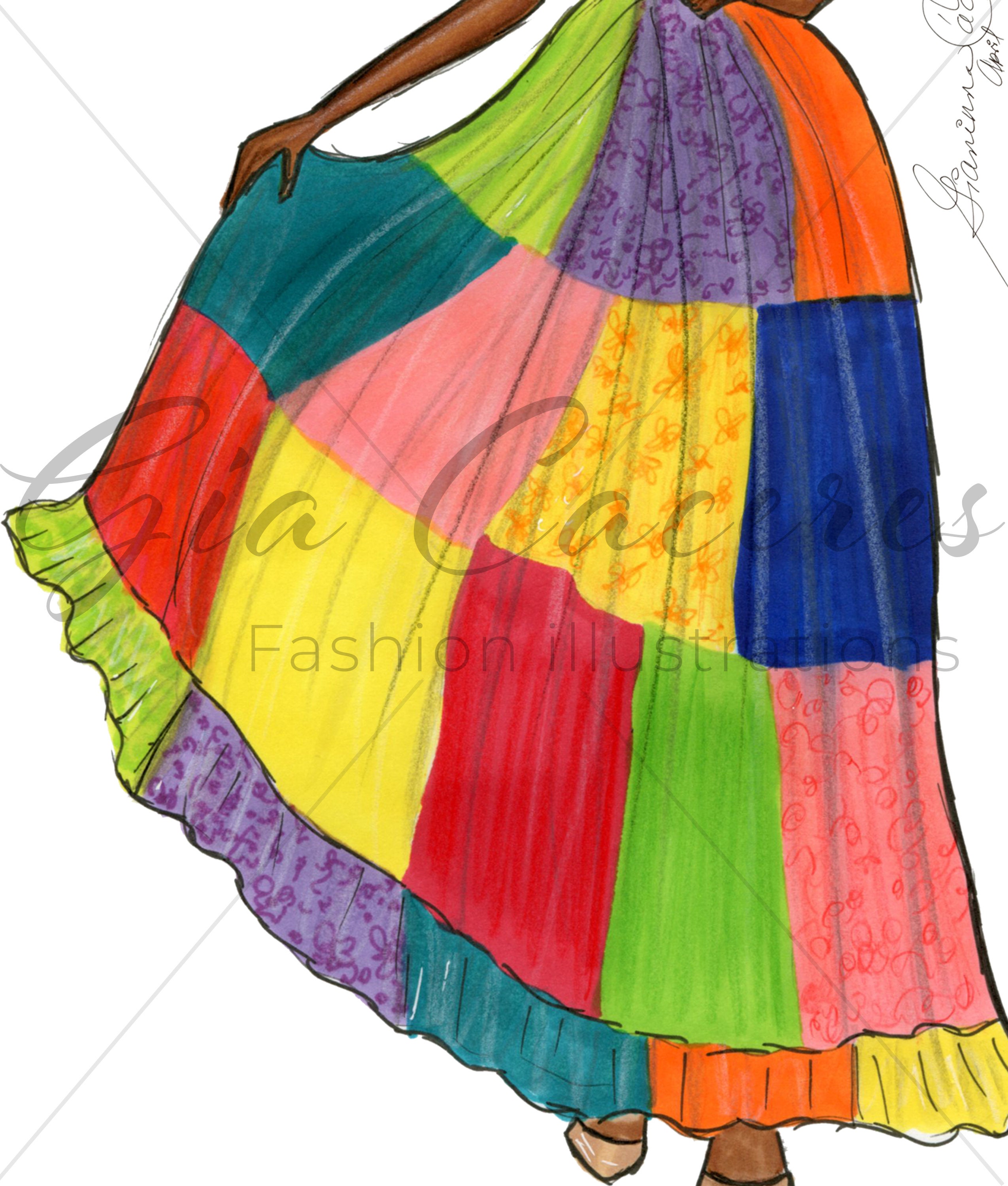 Printable Panamanian Pollera Congo Illustration fashion | Etsy