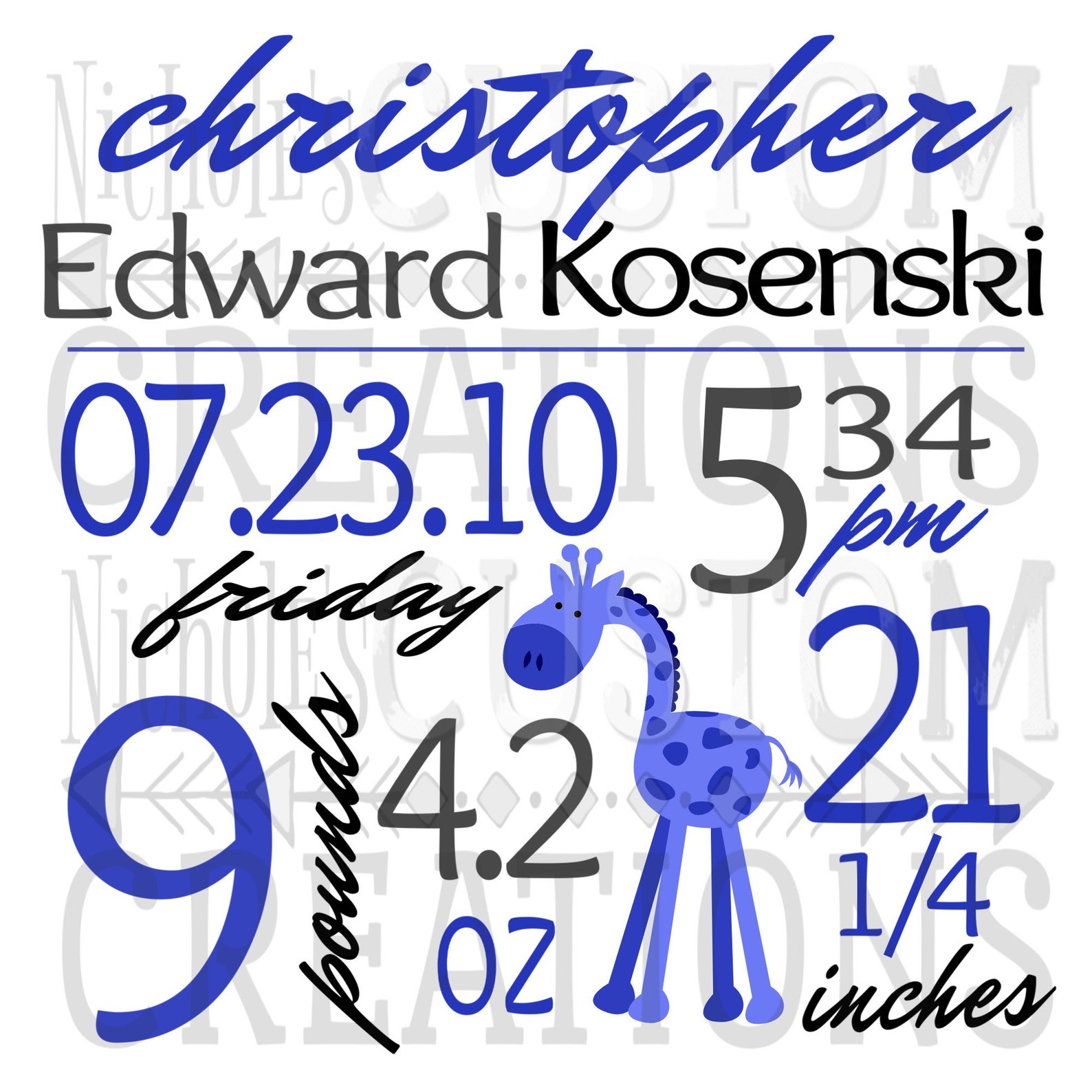 Customized Birth Stats SVG - Etsy