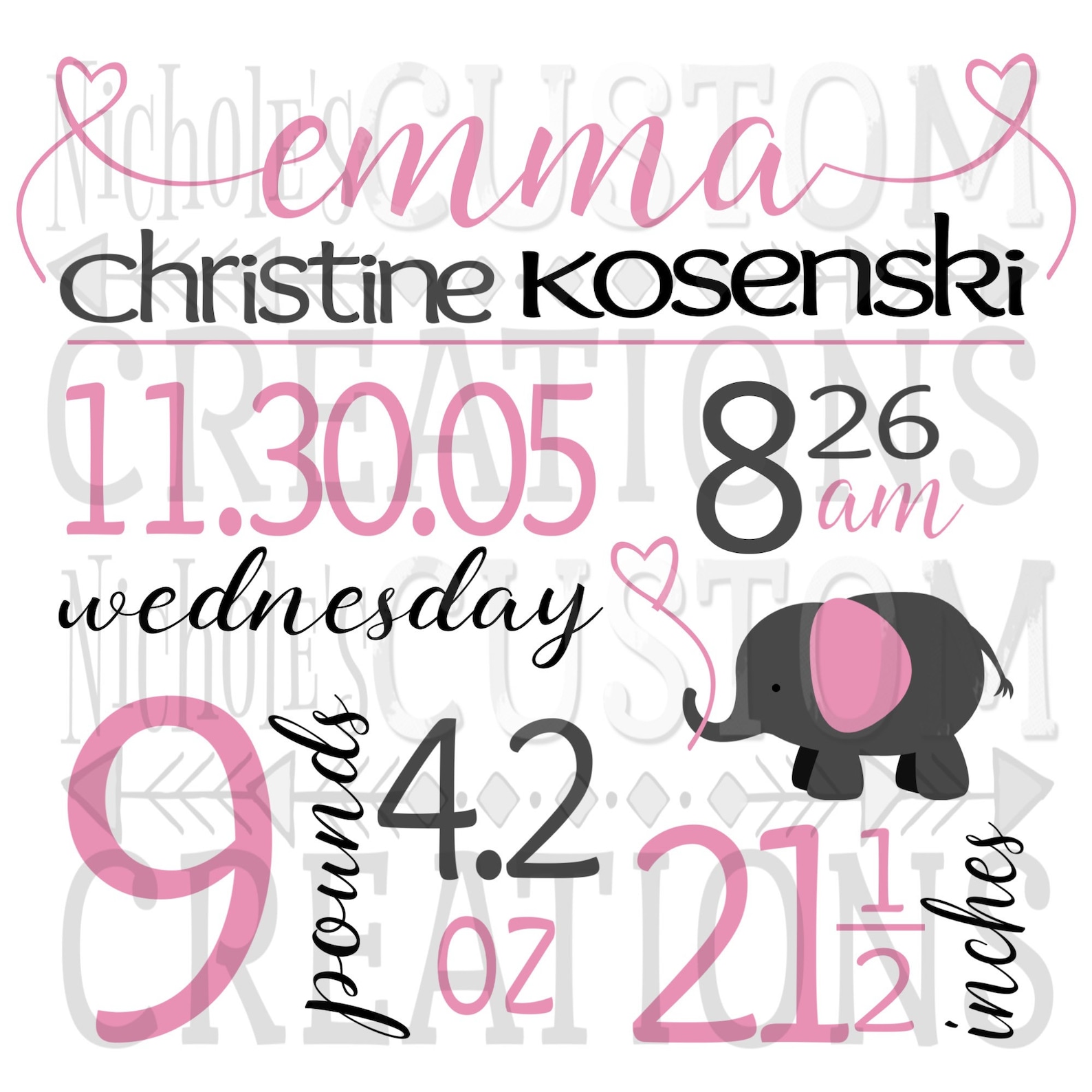 Customized Birth Stats SVG - Etsy