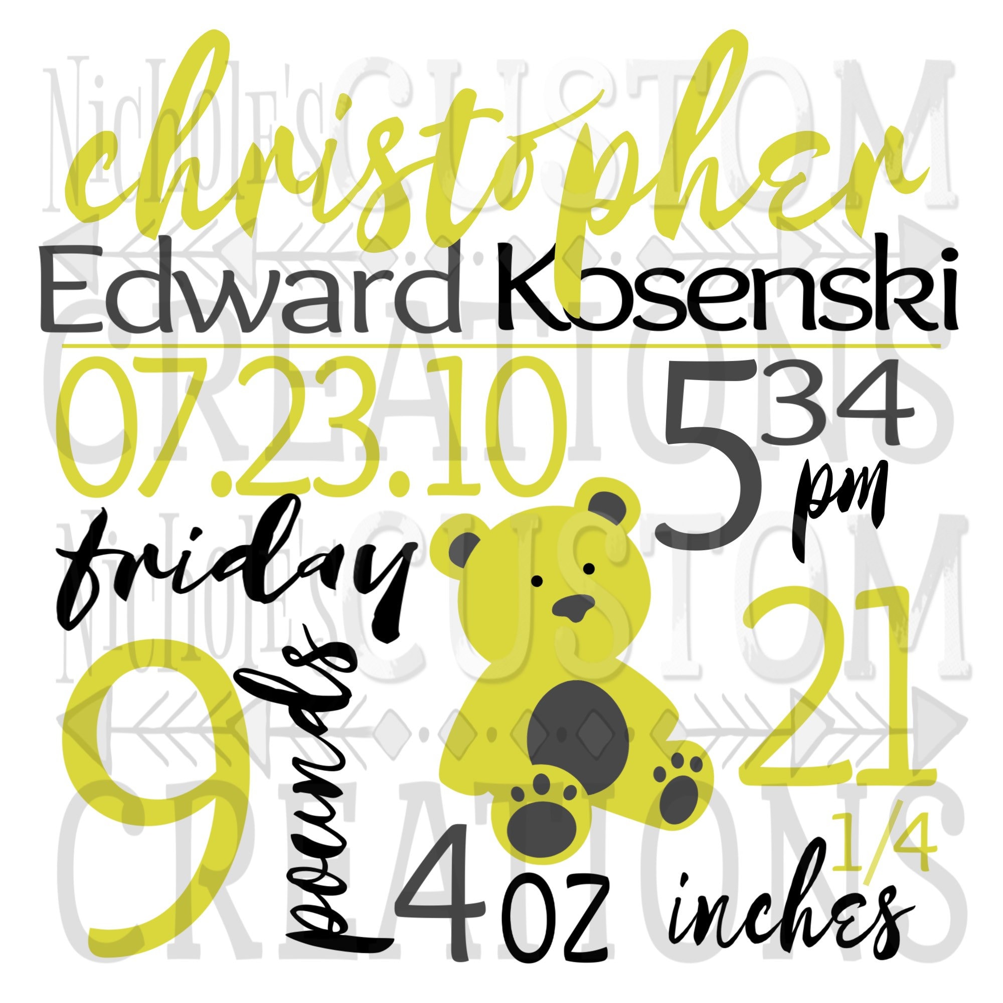 Customized Birth Stats SVG - Etsy