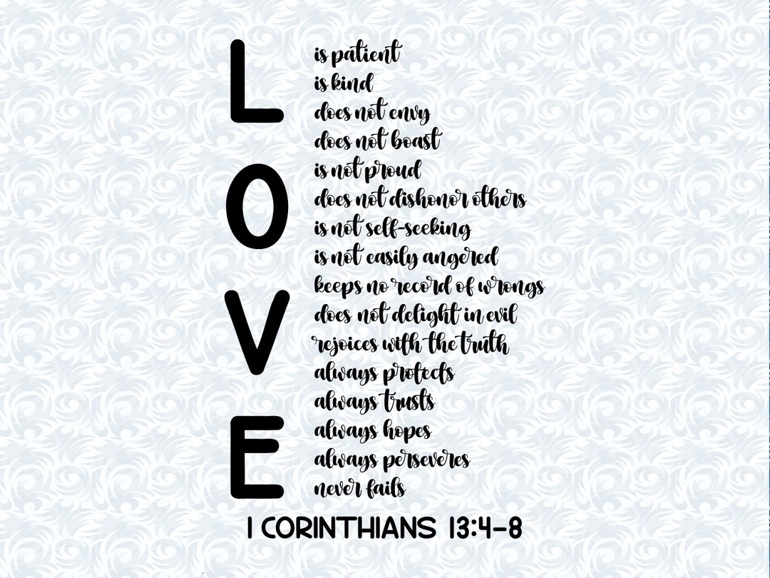 1 Corinthians 13:4-8 Love is Patient Love is Kind Bible Verse SVG With ...
