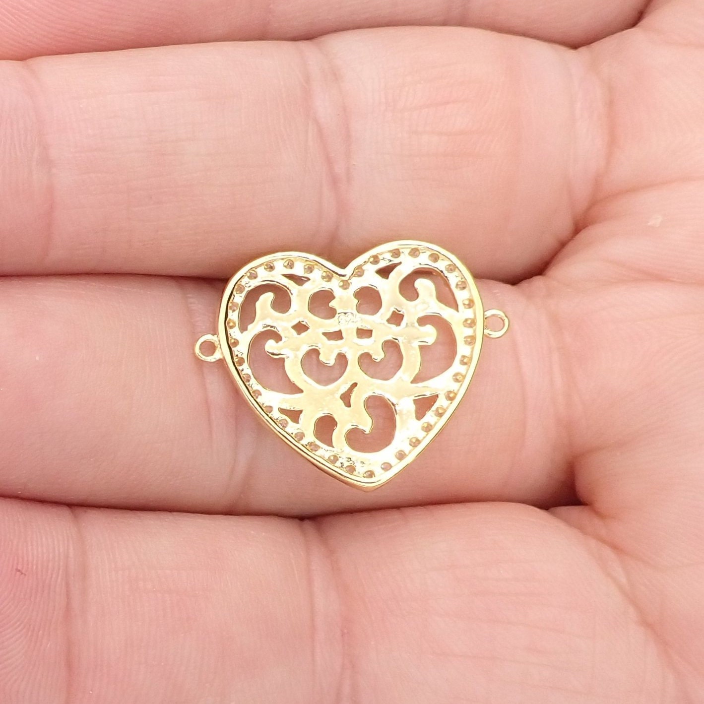 Dije de Corazón para Pulsera, Dije de Corazón Recortado Adornado, Dije ...