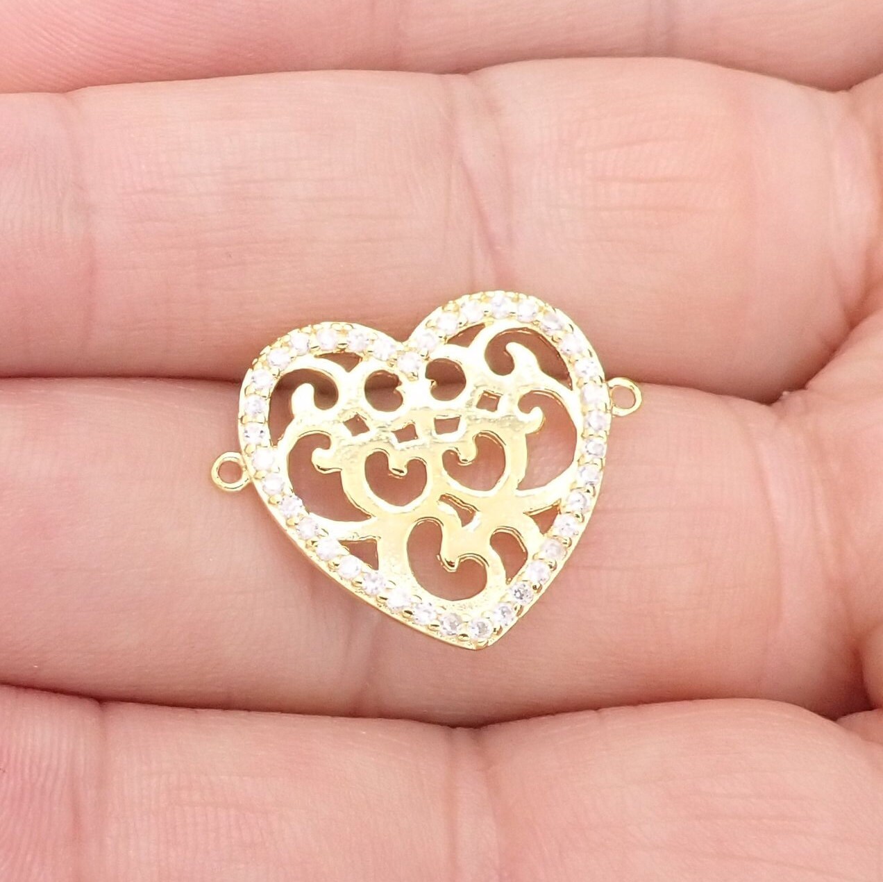 Dije de Corazón para Pulsera, Dije de Corazón Recortado Adornado, Dije ...