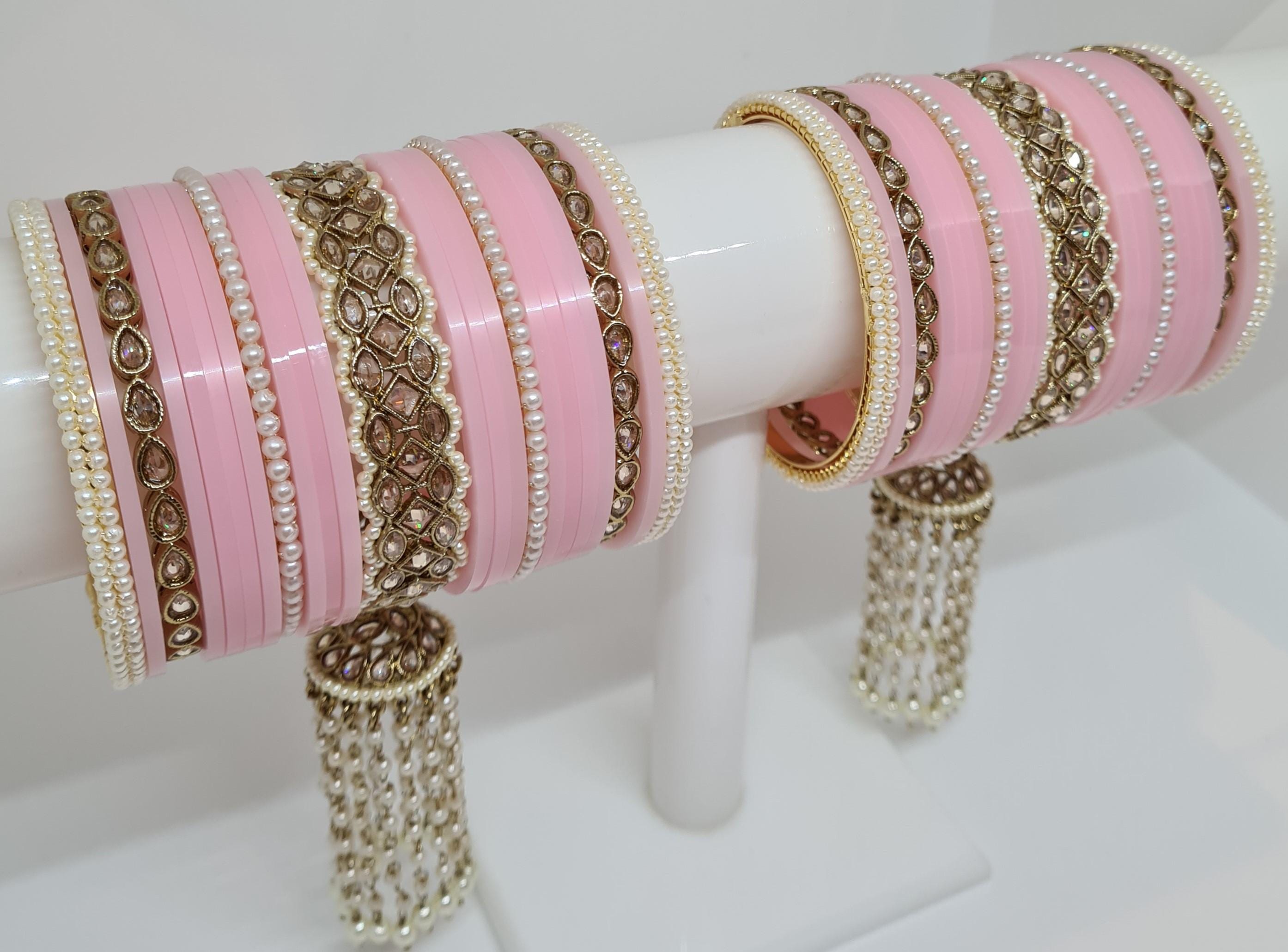 2.8 Beautiful Pastel Pink Designer Chuda Jhumka American Diamonds ...
