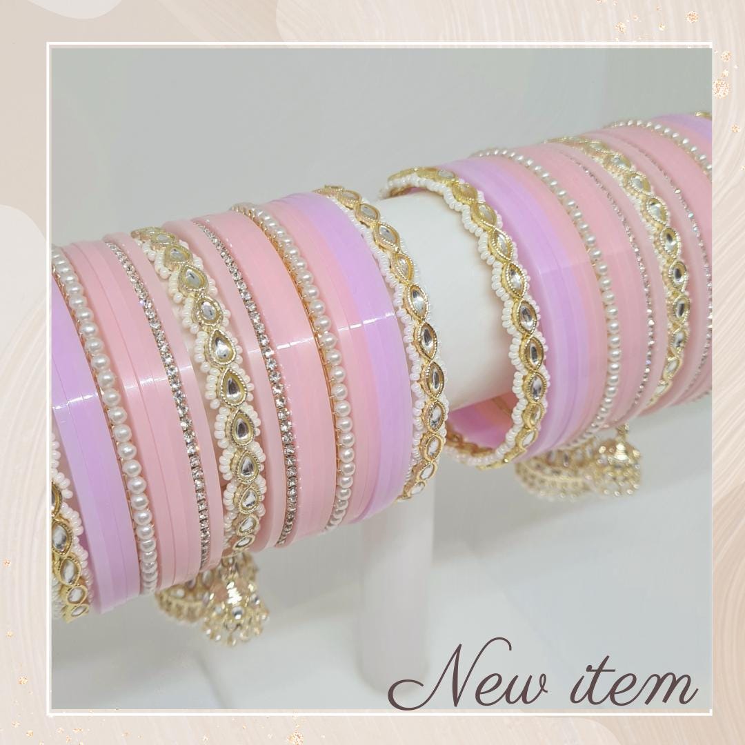 2.8 Beautiful Pastel Purple Pink Designer Chuda Jhumka. Wedding Bangles ...