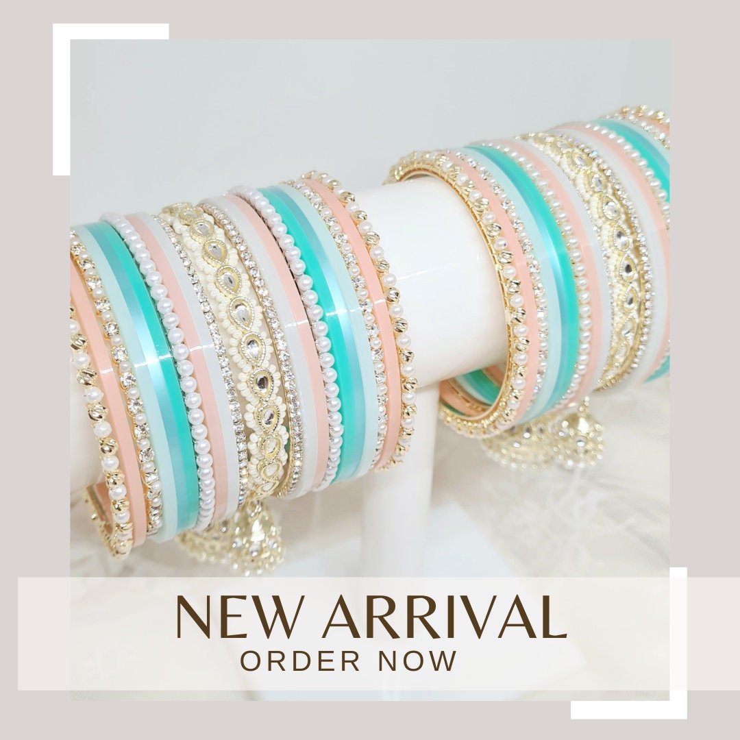 Pastel Peach and Gold Sparkly Designer Chura Chooda Choora. Party ...