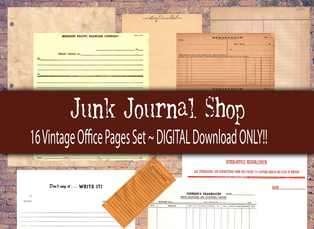 Vintage Ephemera Pages, 16 Pages of Print Ready Digital Office ...