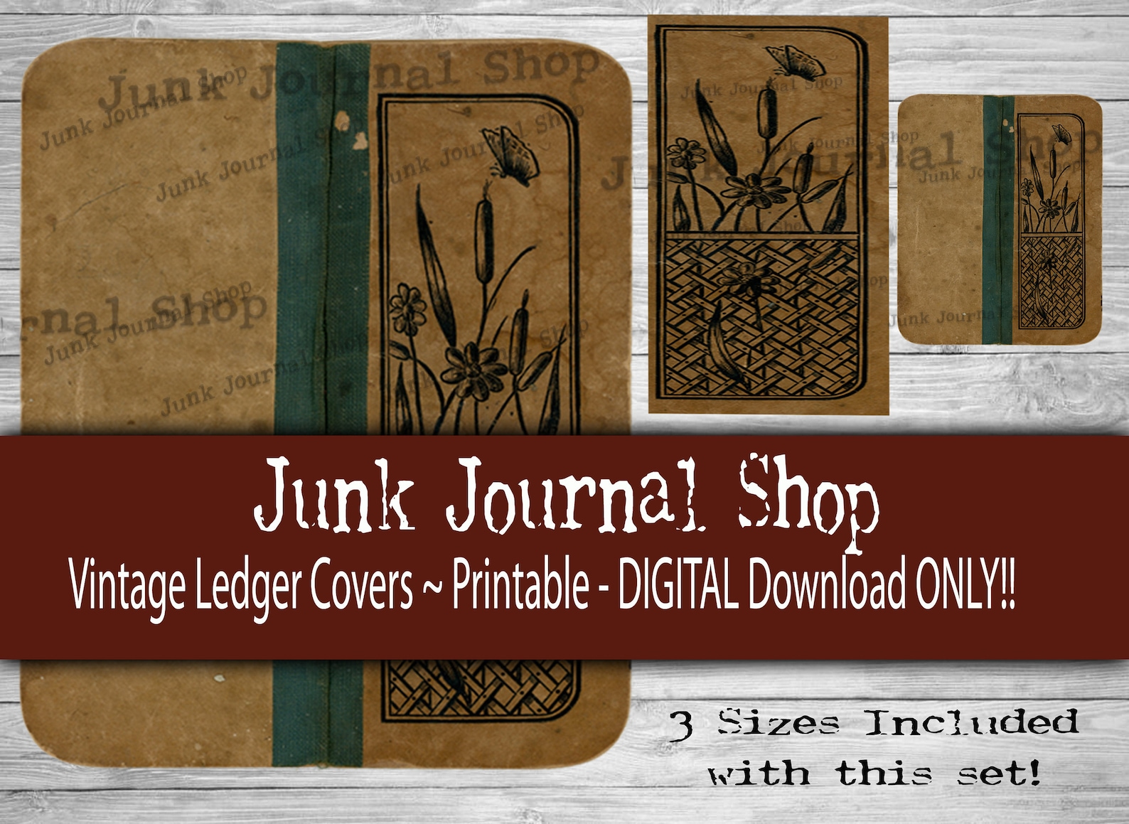 Printable Vintage Ledger Covers- Digital Download Only!!!- 3 Sizes in ...