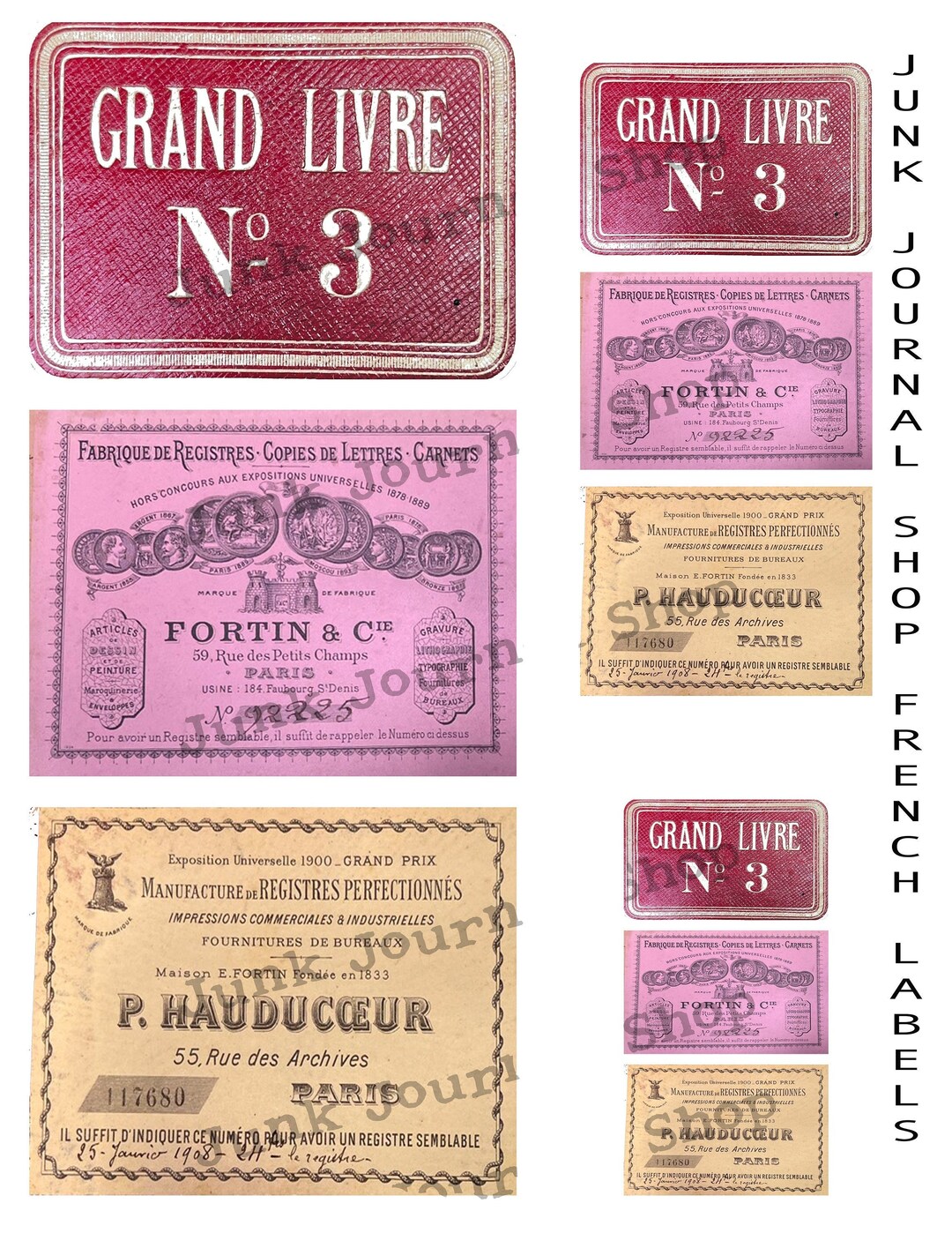 Printable Full Sheet of 3 Different Vintage French Ledger Labels in 3 ...