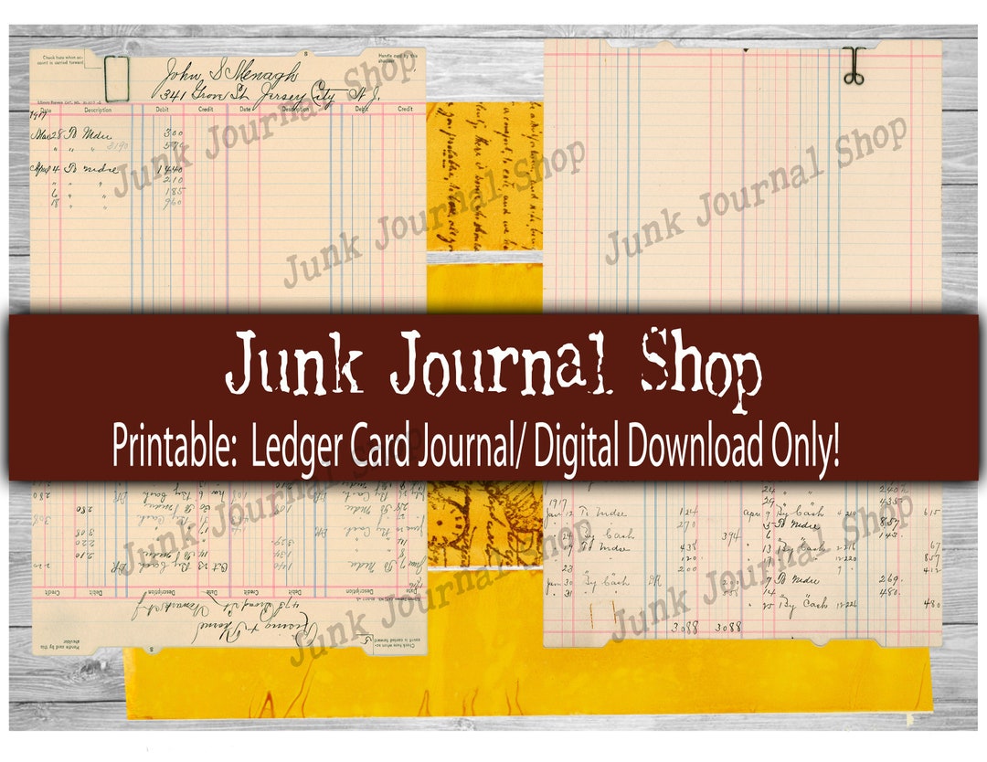 Printable Ledger Card Journal Cover & Embellishments , Vintage Ledger ...