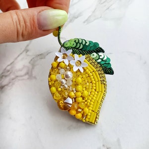 Beaded Lemon Brooch, Y2K Jewelry - Etsy