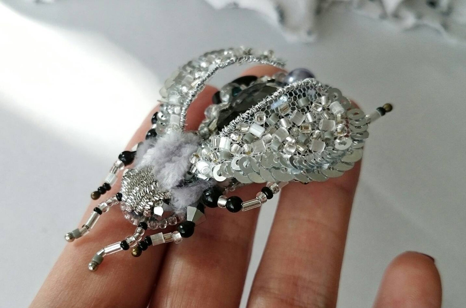 Silver Beaded Insect Brooch Pin 3d Beetle Pin Bug Shawl Pin | Etsy