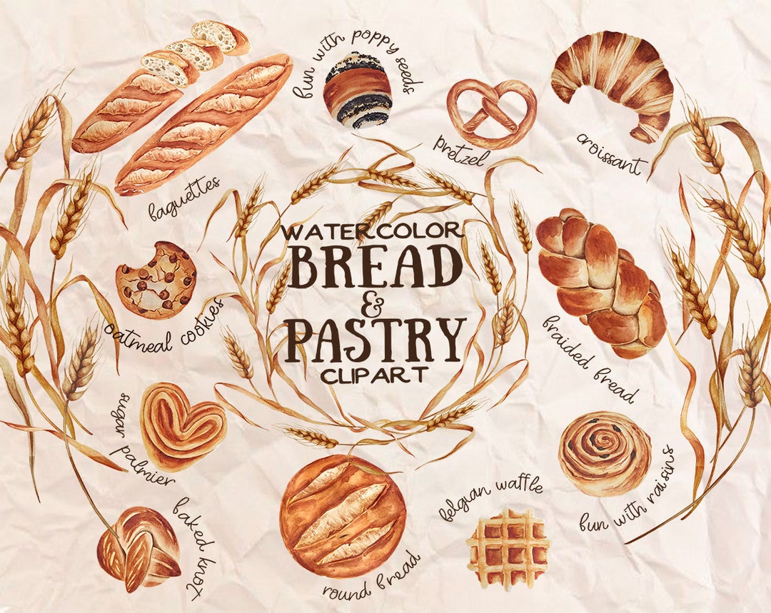 41 Watercolor Bread and Wheat Clipart Bakery PNG Illustration Brioche ...