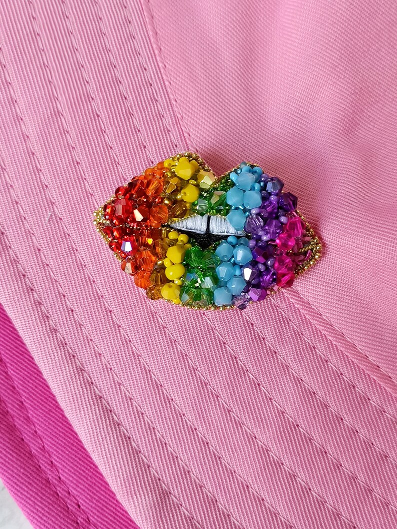 Rainbow Lips Pride Pin Trans Pride Jewelry Art Glass Brooch | Etsy