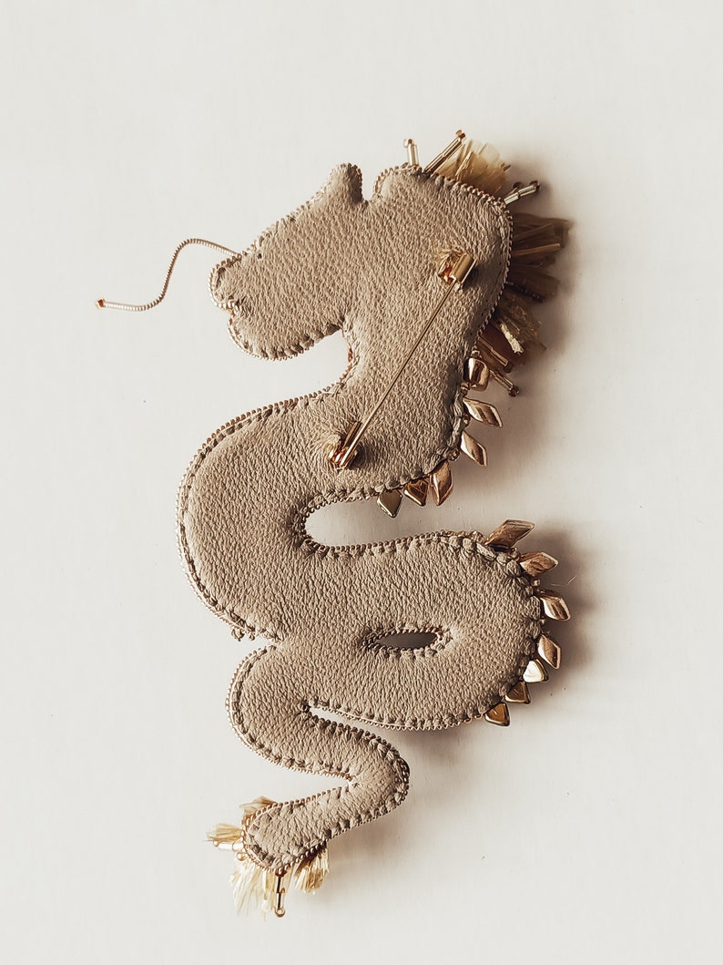 Beaded gold dragon pin Embroidered Chinese Dragon Brooch | Etsy